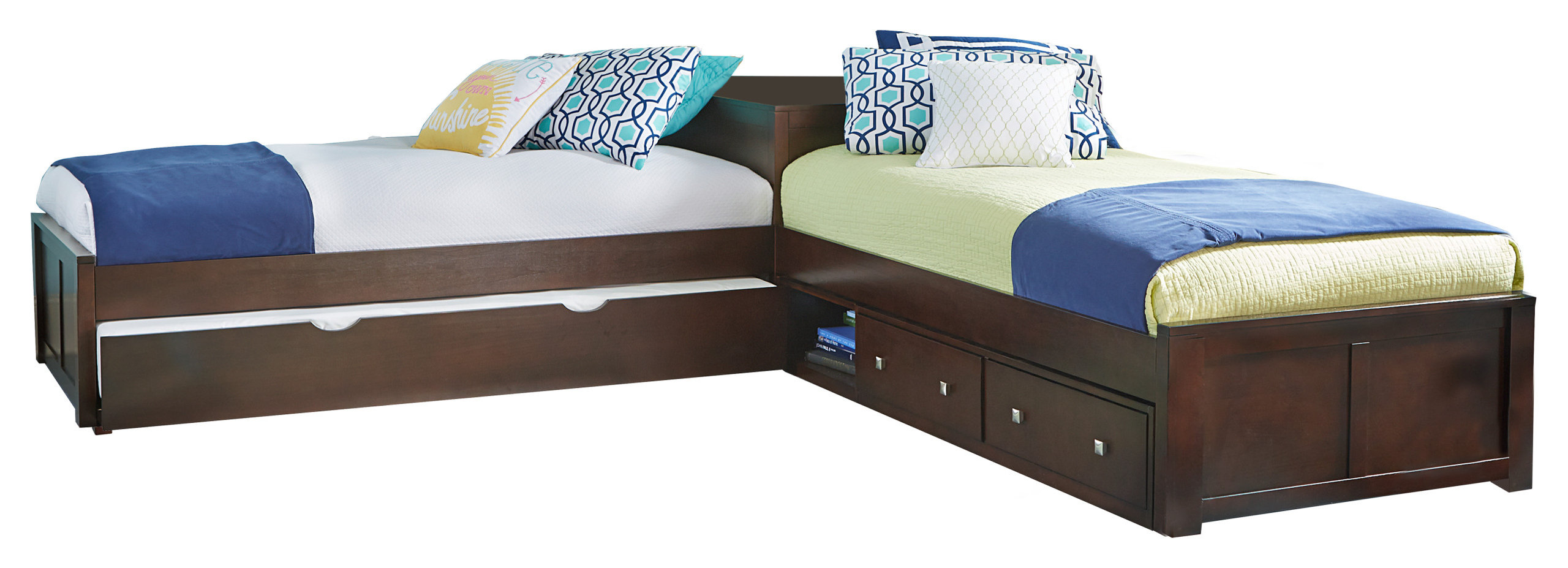 Hillsdale Pulse Wood Twin L-Shaped Bed With Storage and Trundle, Twin ...
