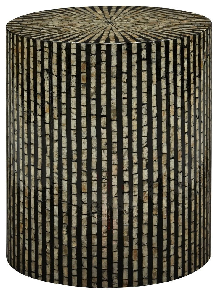 Global Archive Round Capiz Accent Table, Black Multi - Beach Style ...