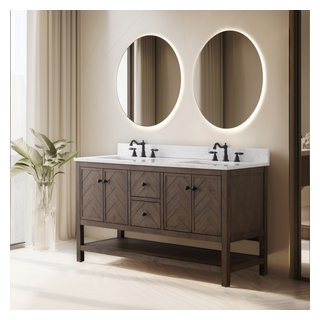 Landon Modern Herringbone Bathroom Vanity, 60", White Top ...