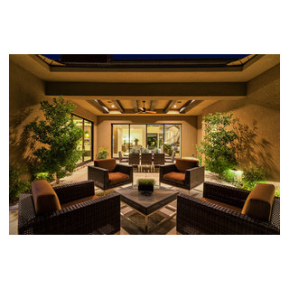 Curvilinear Pool with Rime Flow Spa and Copper Fire Urn - Patio - Las ...