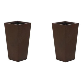 LuxenHome Set of 2 Rustic Brown MgO 24.2in. Tall Tapered Square Planter ...