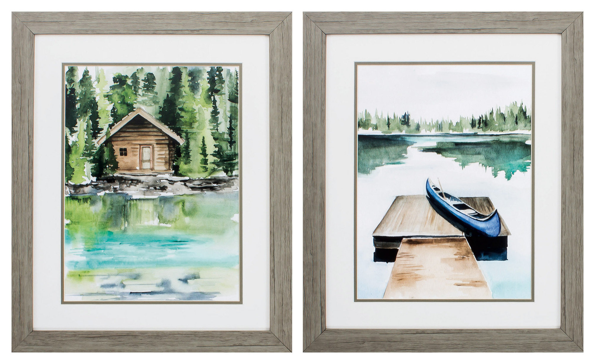19" X 23" Woodtoned Frame Lake Views (Set Of 2) - Rustic - Prints And ...