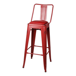 Highback Red Metal Bar Stools, Red Vegan Leather Seat, Set of 1 ...