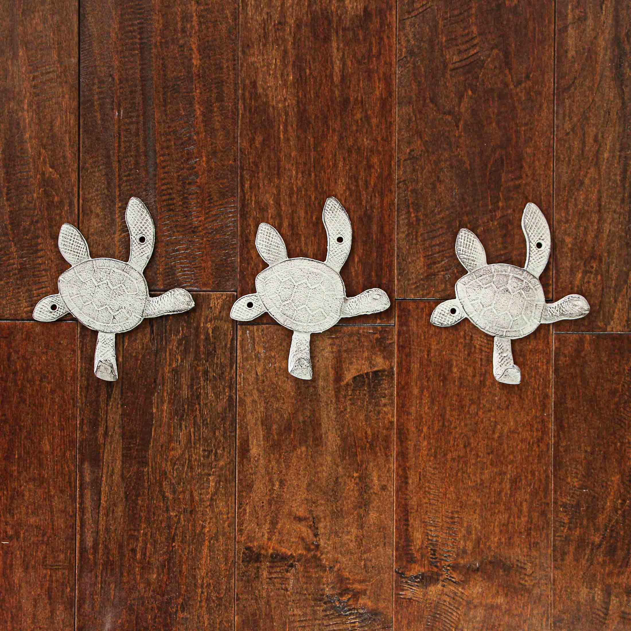 6 Inch Cast Iron Antique White Sea Turtle Wall Hook Towel Hanger Hat ...