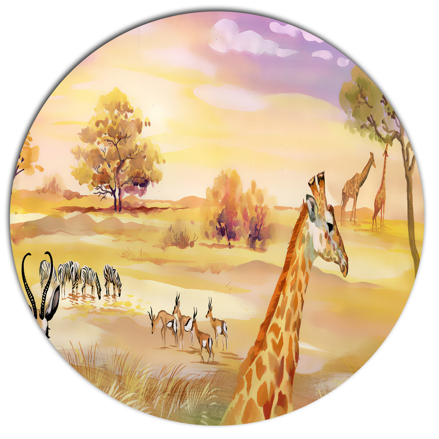 Wildlife Of Savannah Illustration, African Disc Metal Artwork Print ...