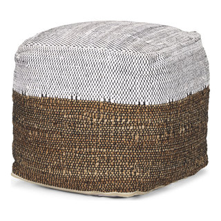 Samiya Jute With White Cotton Pouf - Beach Style - Floor Pillows And Poufs - by Mercana | Houzz