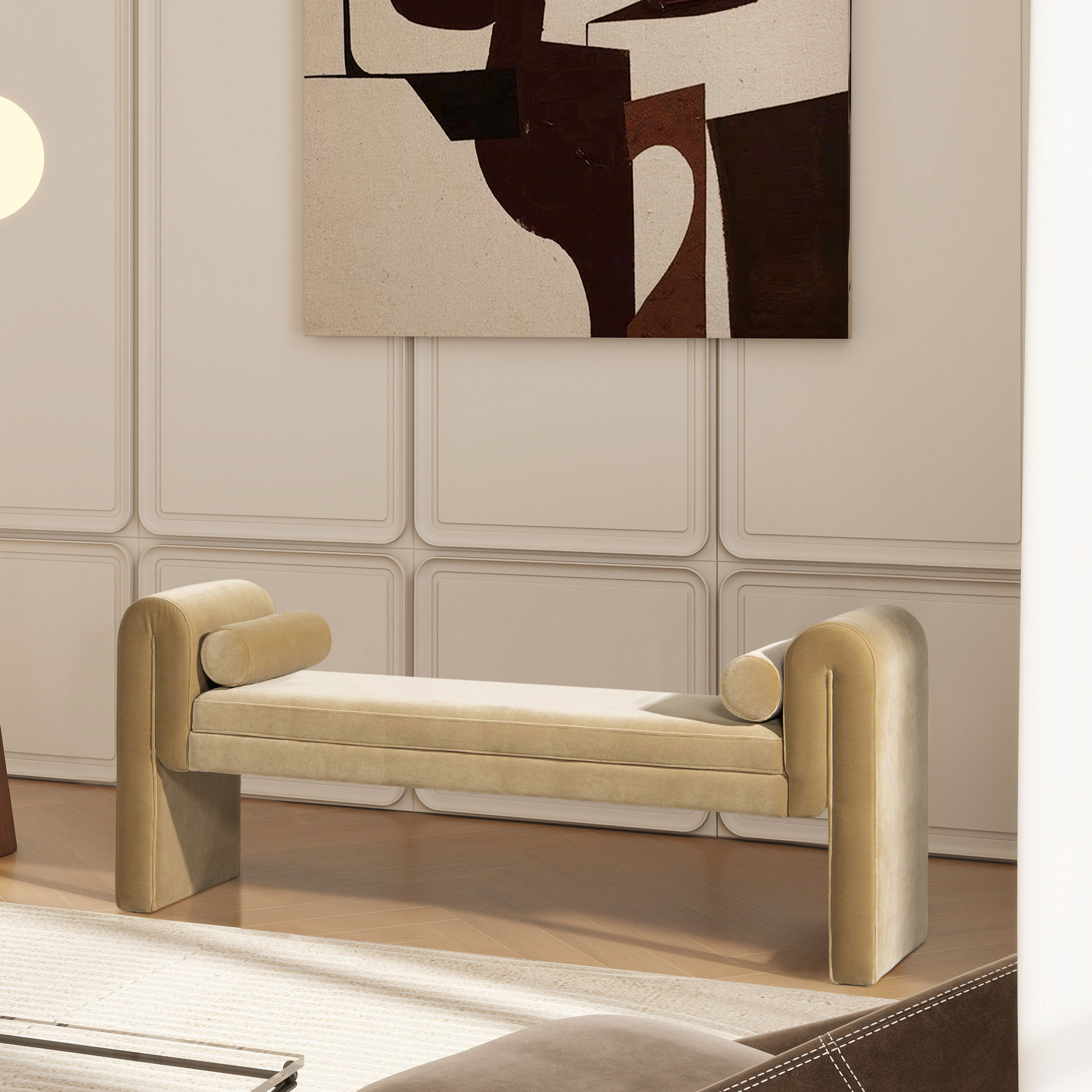 Mason 60.5" Arched Bench with Bolster Pillow - Transitional - Upholstered Benches - by Jennifer ...