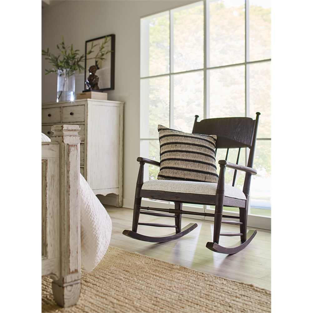 Americana Wood Rocking Chair with Beige Fabric Seat by Hooker Furniture ...