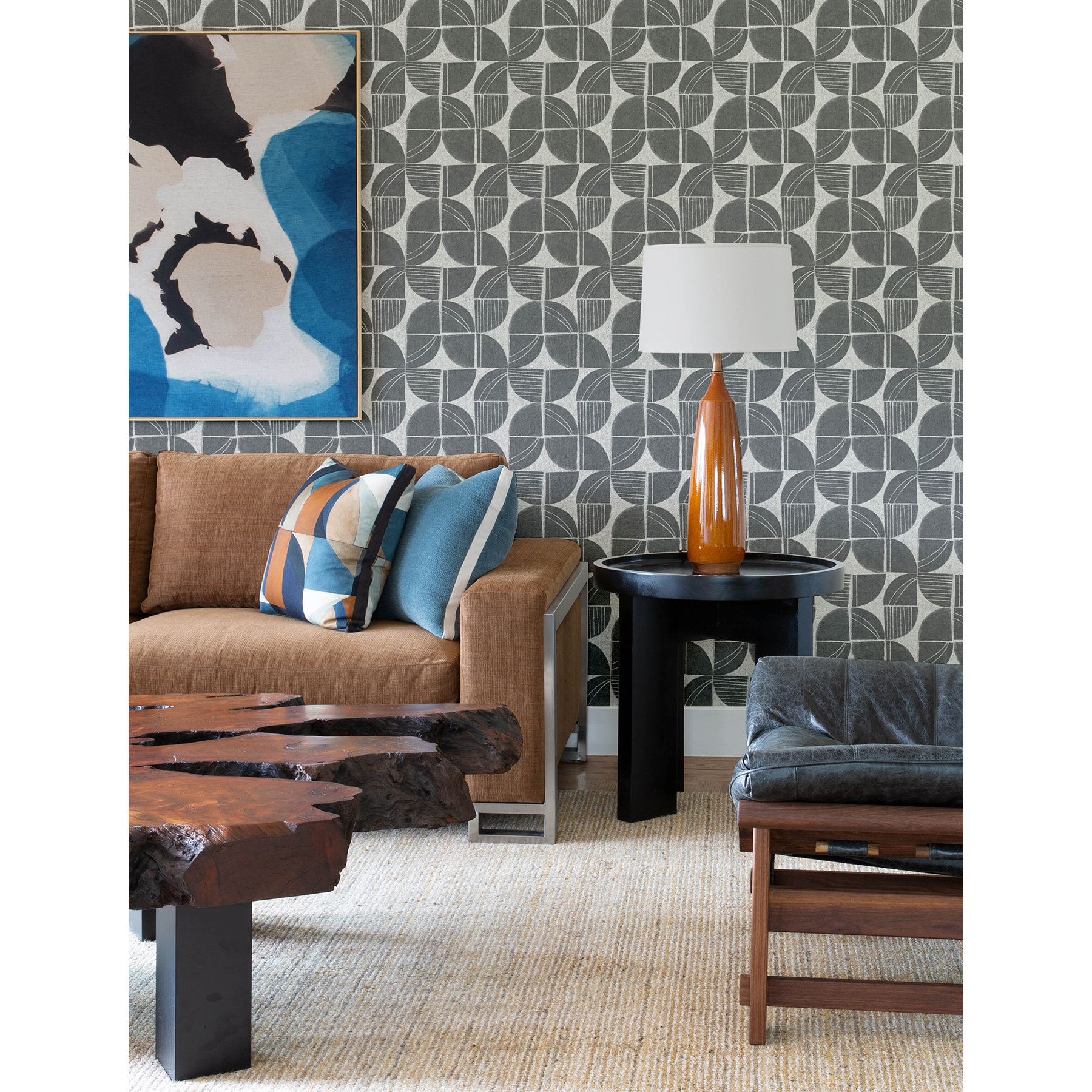 Baxter Charcoal Semicircle Mosaic Wallpaper, Bolt - Contemporary ...