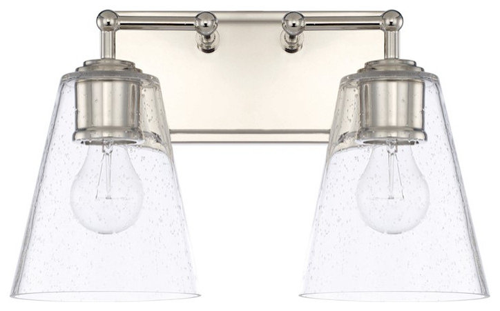 Capital Lighting 2 Light Cone Vanity, Polished Nickel/Seeded ...