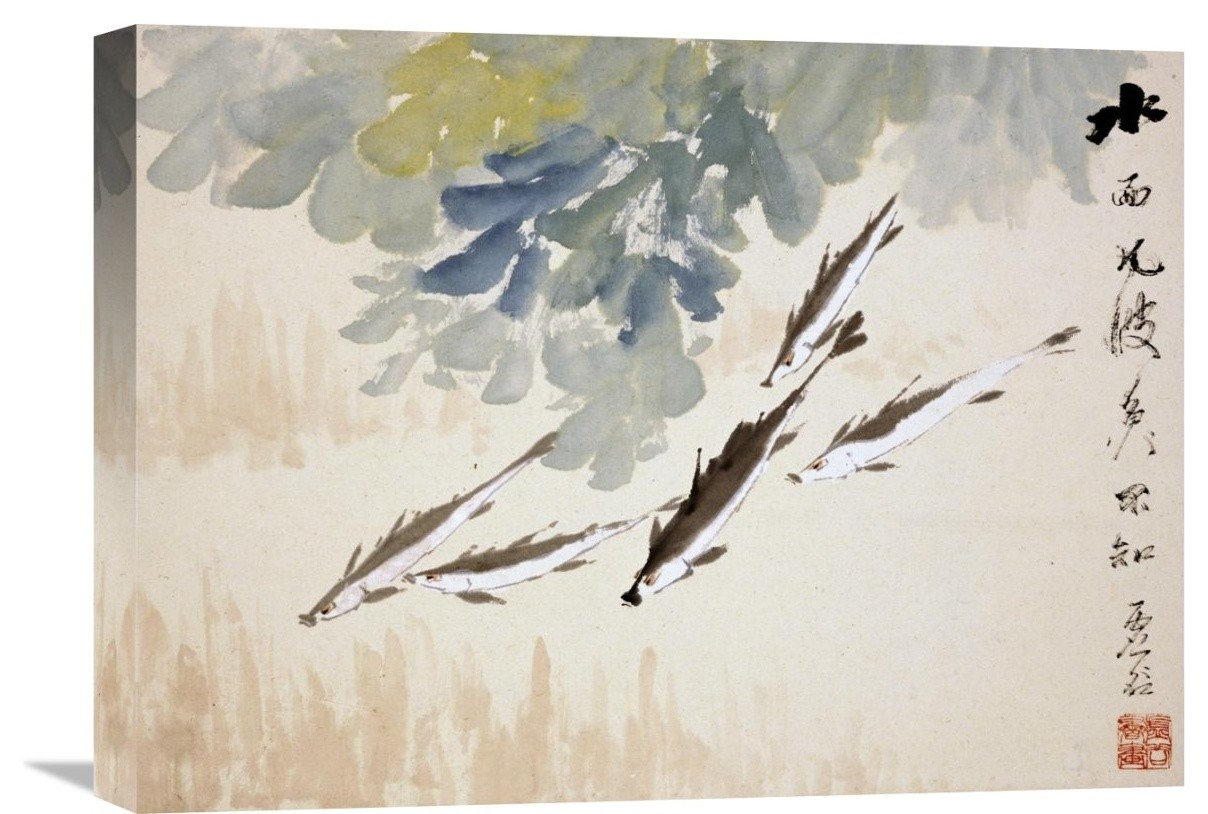 "Fish" Stretched Canvas Giclee by Xu Gu, 16"x12", 22" x 16.148" - Asian ...