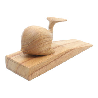 Novica Handmade Little Whale Wood Door Stop - Contemporary - Door Stops ...