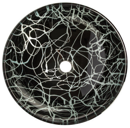 Eden Bath EB_GS65 Black and Silver Streamers Round Glass Vessel Sink ...