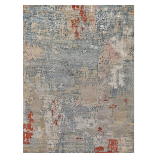 Laureno Hand-Knotted Bamboo Silk and Cotton Blue/Multi Area Rug, 10'x14 ...