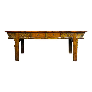 Chinese Vintage Distressed Orange Drawers Long Console Foyer Altar ...