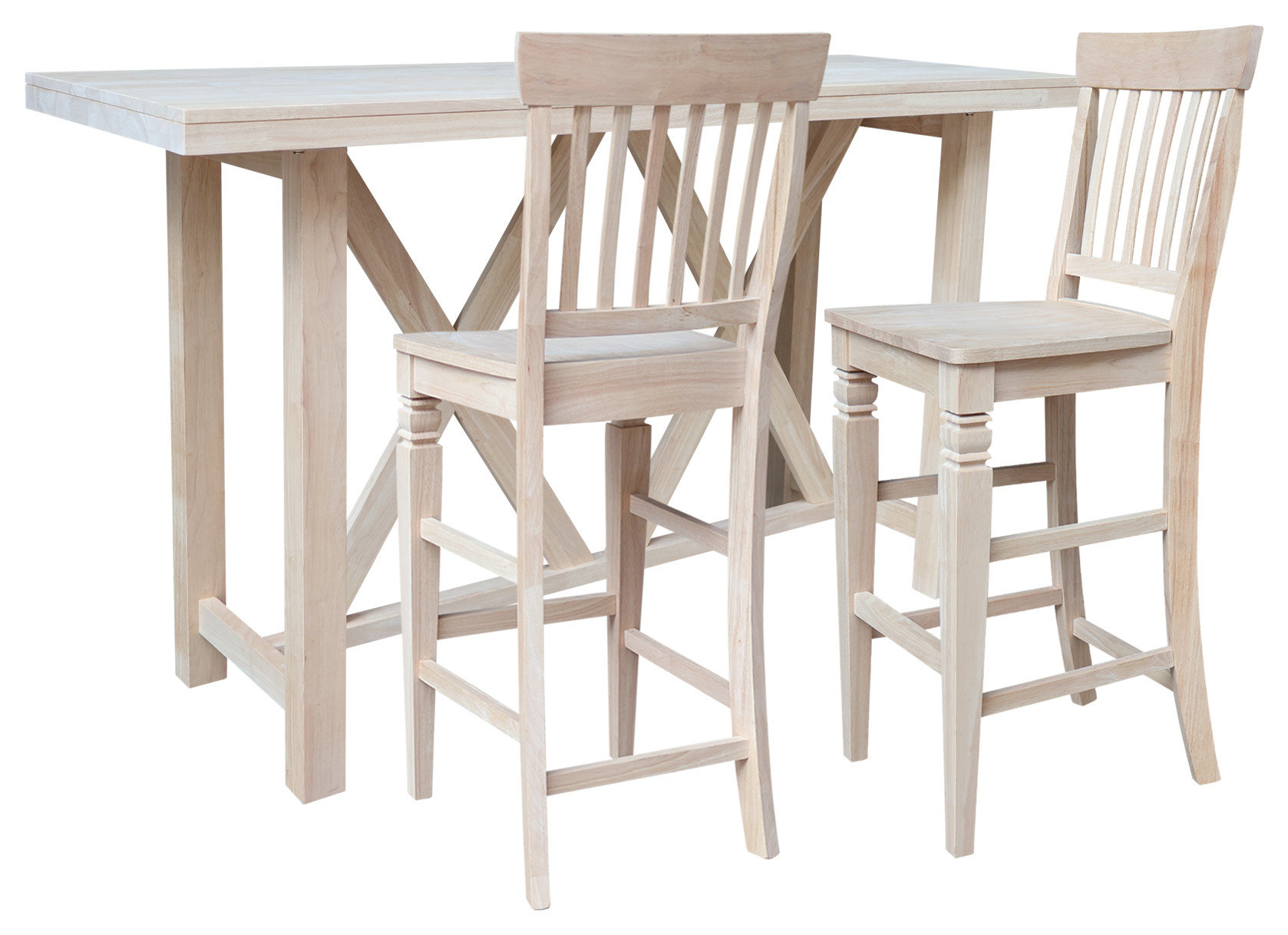 Bar Height Table With 2 Slat Back Bar Stools - 30". Seat Height ...