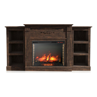 Freestanding Electric Fireplace Bookshelves with 28" Fireplace ...