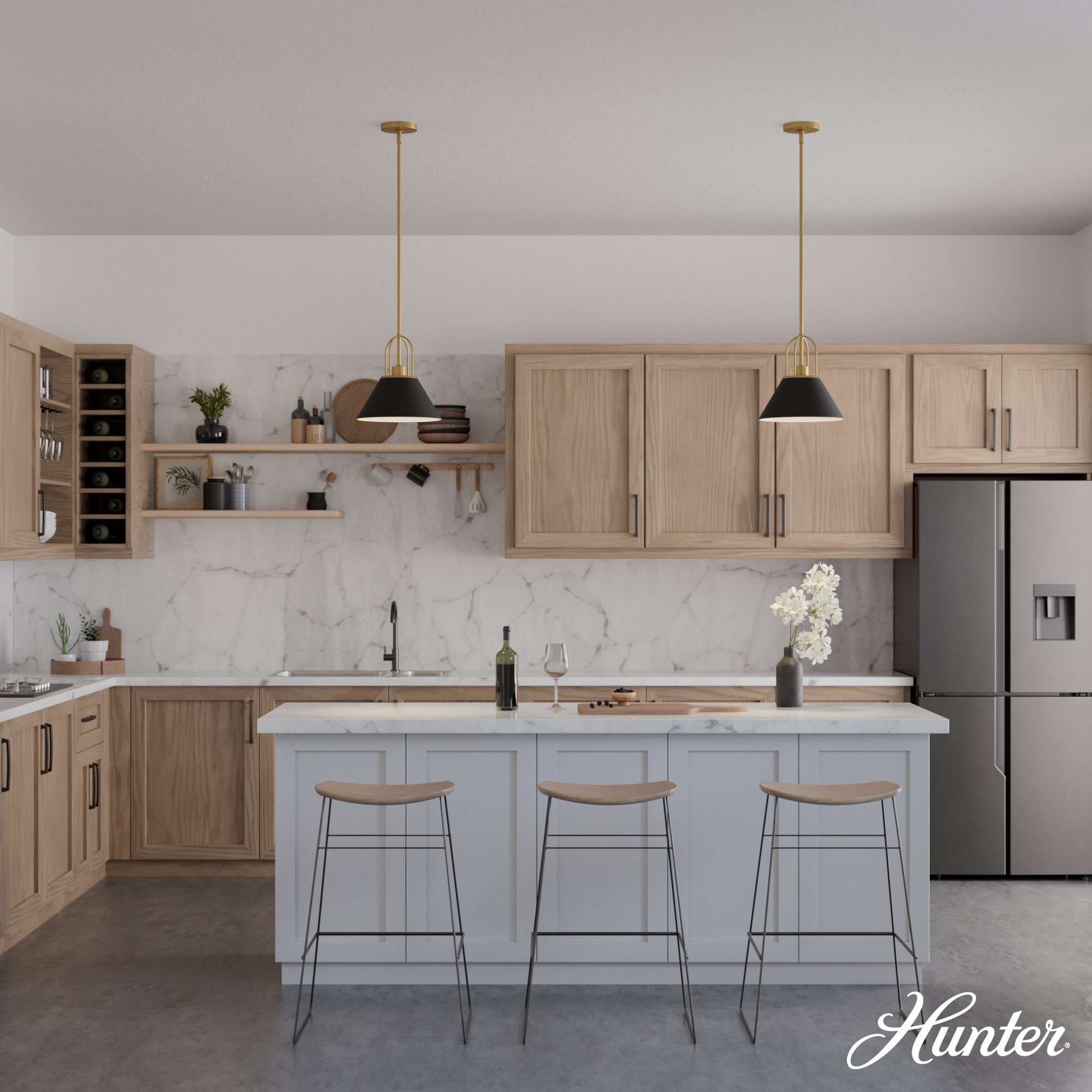 Carrington Isle Flat Matte Black and Luxe Gold 1 Light Pendant ...