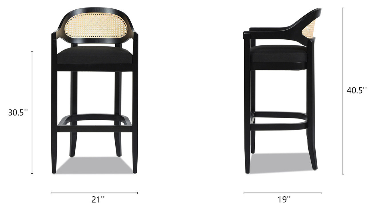 Americana Mid-Century Modern Rattan Cane Back Stool, 30.5" Bar Height ...