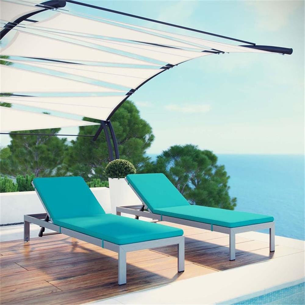 Pemberly Row Modern Fabric Patio Chaise Lounge in Turquoise (Set of 2 ...