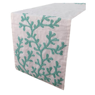 Ivory Table Runner Silk Beaded Embroidery Beach Style - Beach Coral, 14 ...