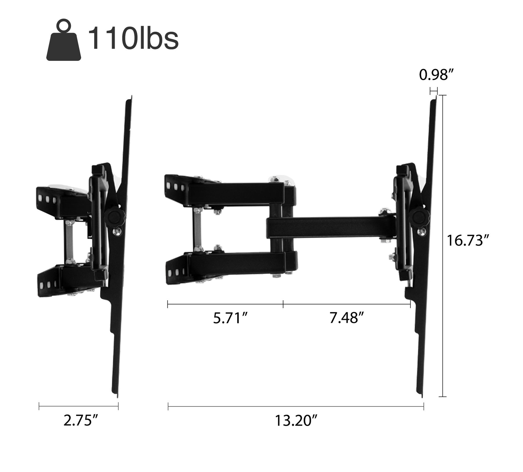 Full Motion Double-arm TV Wall Mount Bracket for 20 to 60" Screens ...