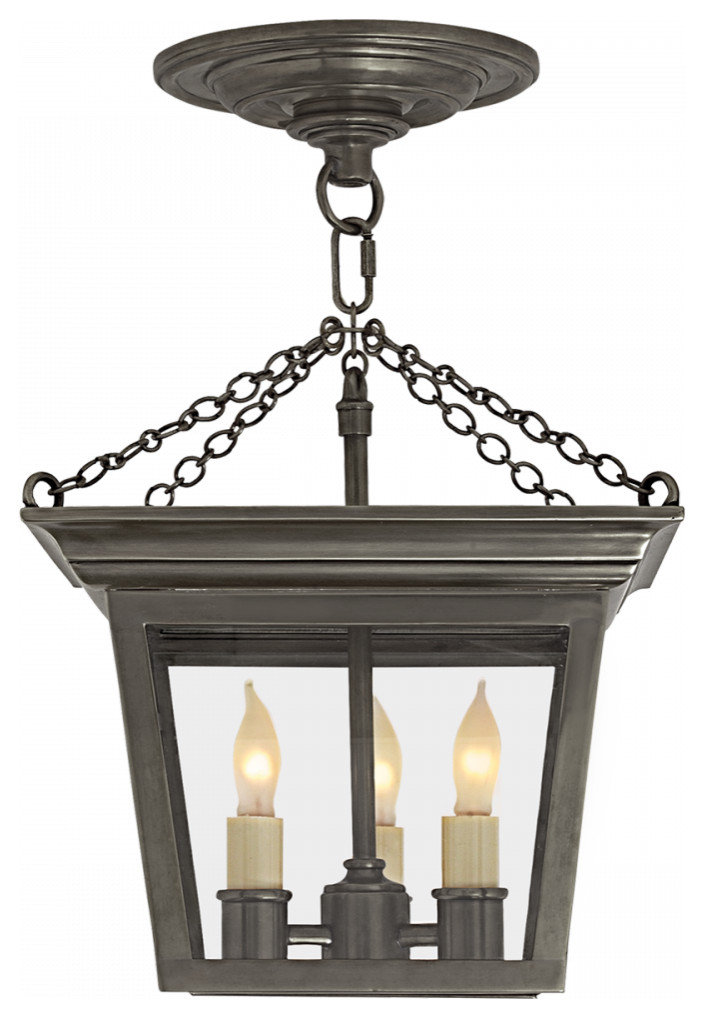 Cornice Semi-Flush Lantern, 3-Light, Bronze, Over All Height 16.5 ...