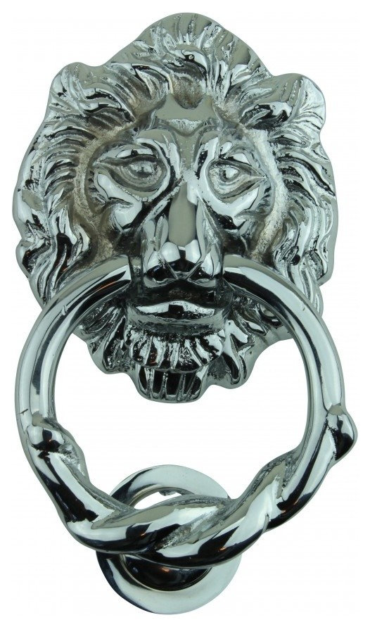 Large Chrome Cast Brass Lion Head Door Knocker Shiny Lion Ring Style ...