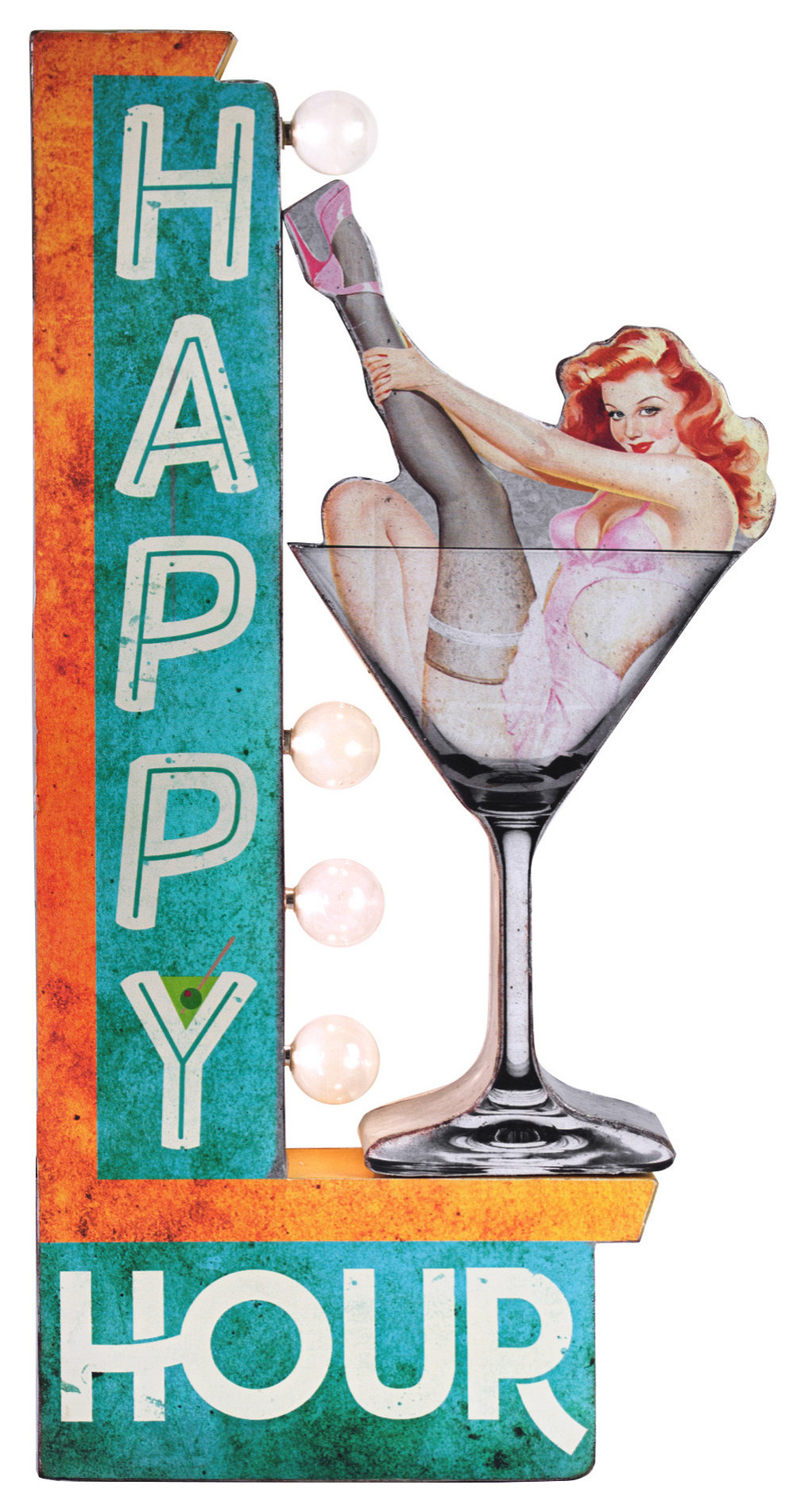 Happy Hour Vintage LED Marquee Sign, 25 x 13, 25.5" H X 13" L X 3.5" D ...
