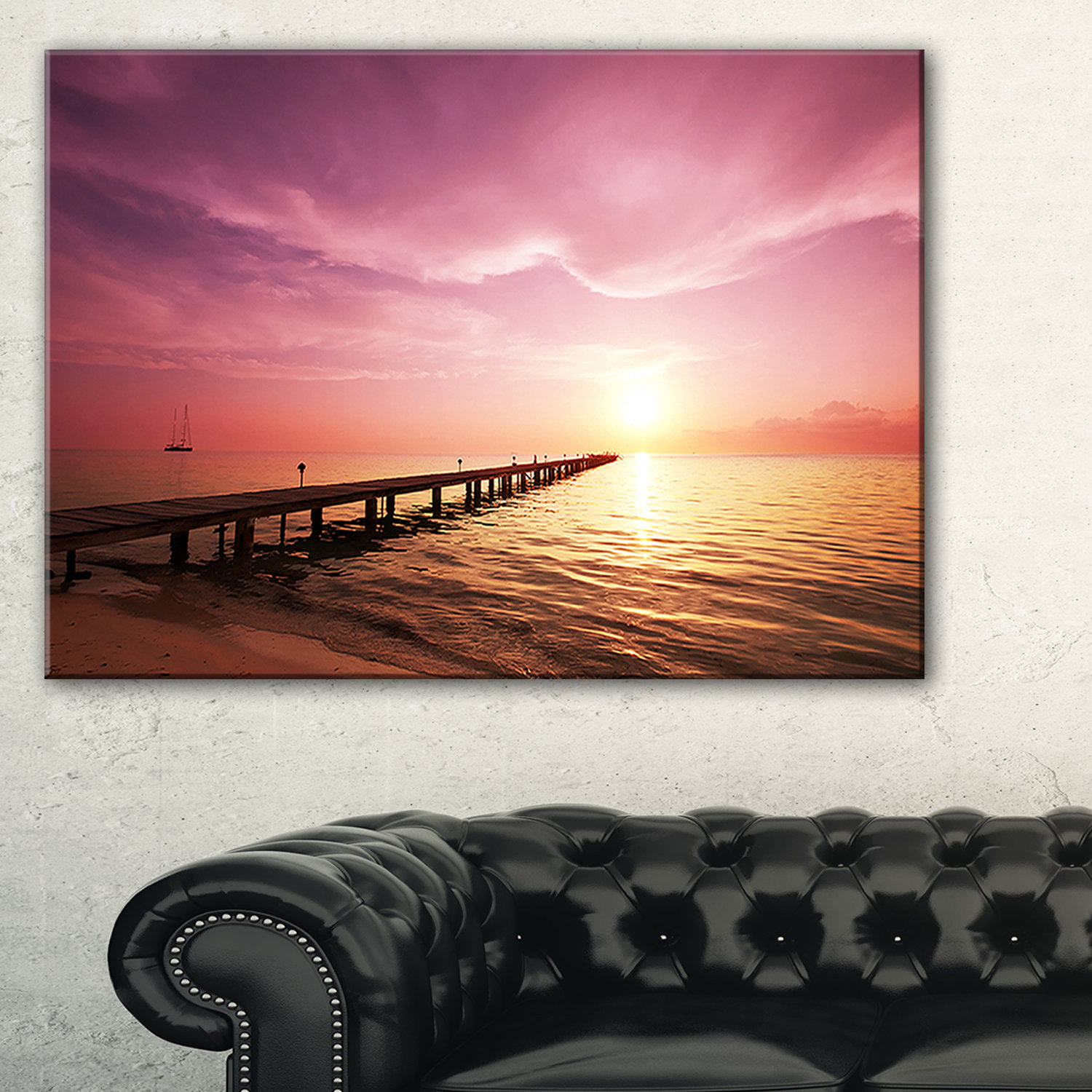 "Long Boardwalk Into Sunset Sea" Large Sea Bridge Canvas Print, 40"x20 ...