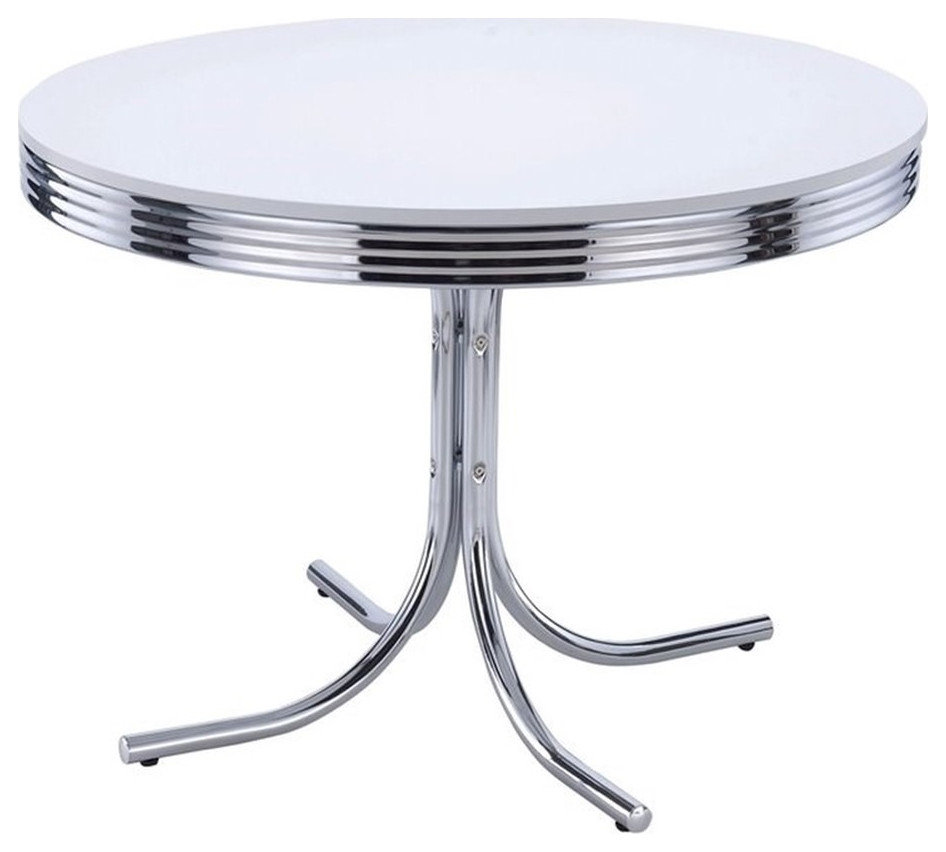 Catania Modern / Contemporary Round Dining Table in White and Chrome ...