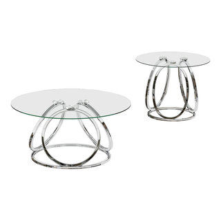 Set of 3 Chrome Coffee Tables with Ring Accents and Glass Tops ...