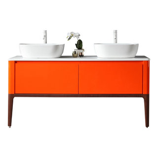 Sebastian 60" Red Amber Dual Mount Modern Bathroom Vanity - Midcentury ...