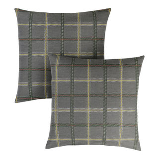 Sunbrella Tartan Gray Plaid Outdoor Square Pillows, Set of 2, 22x22 ...