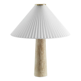 Cove Travertine Table Lamp With Pleated Shade - Tropical - Table Lamps ...