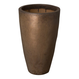 Medium Metallic Tall Round Planter - Transitional - Indoor Pots And ...