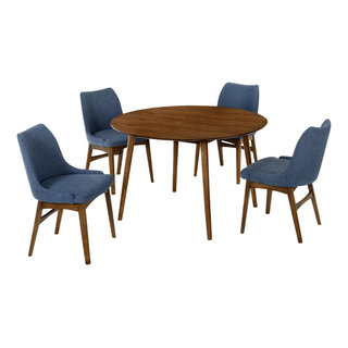 Arcadia and Azalea 48" Round Blue and Walnut Wood 5-Piece Dining Set ...