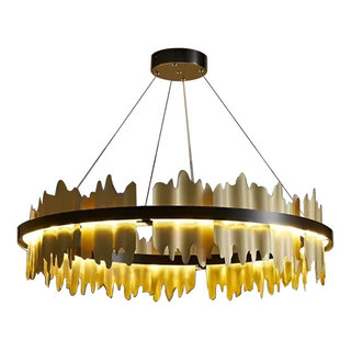 Creative Modern Black/Gold Circular Chandelier for Living Room, 1-Ring ...