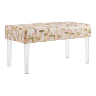Benzara Upholstered Bench with Sequin Accents and Acrylic Legs ...