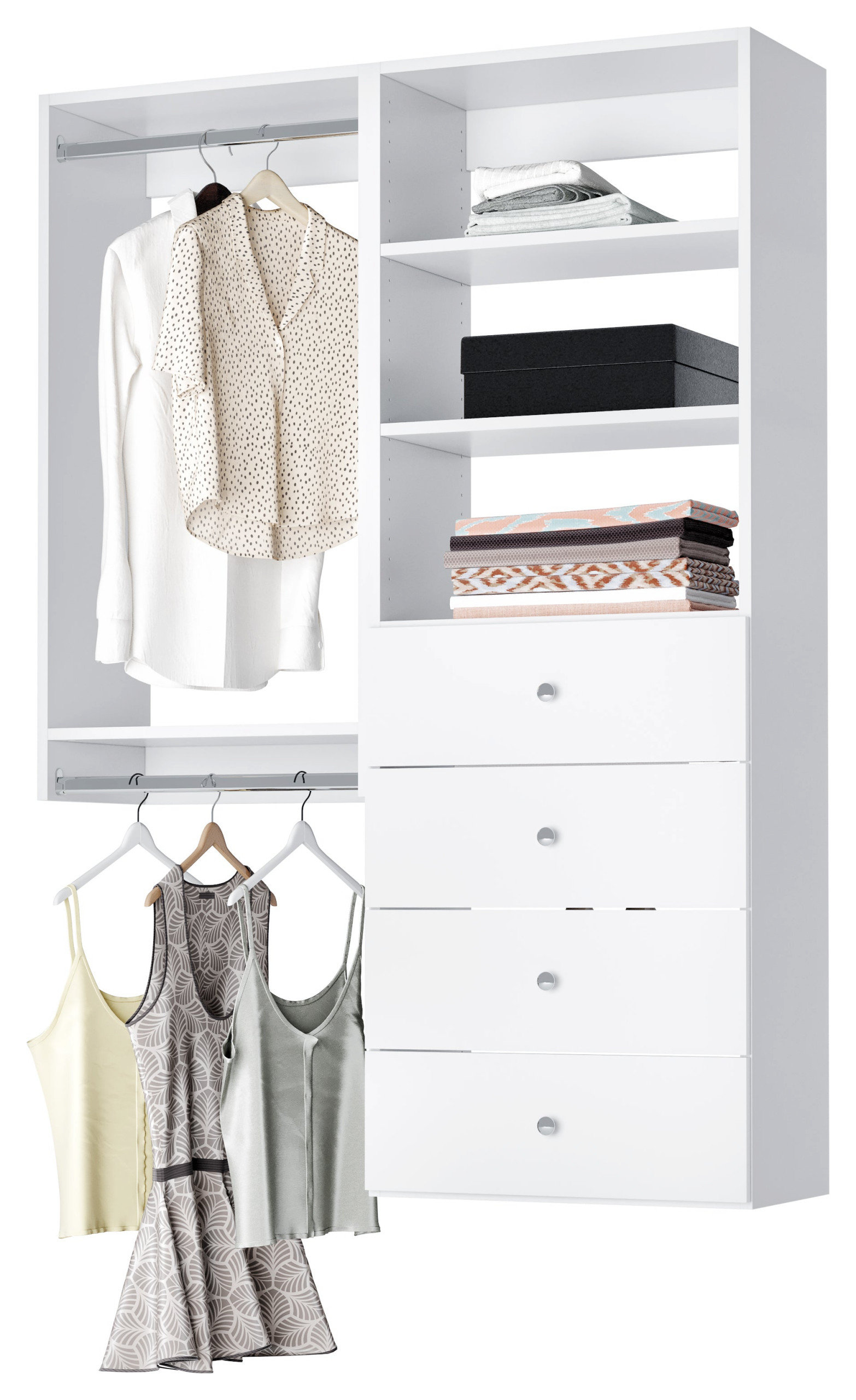 Modular Closet System Hanging Closet Organizer With Drawers 48"-63", 48 ...