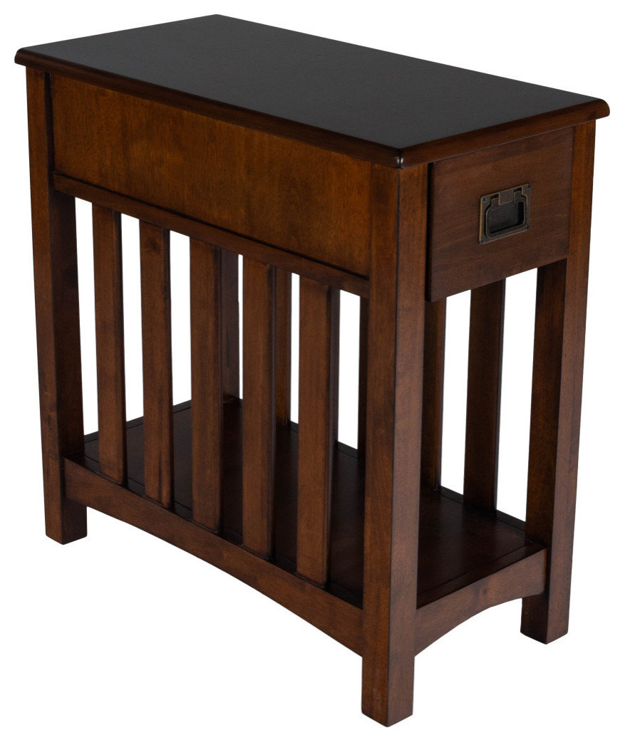 24" Dark Cherry Brown Rectangular End Table With Drawer and Shelf ...