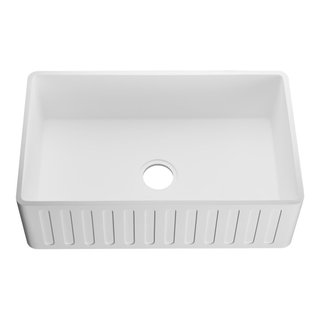 Roine Apron Front Man Made Stone Single Bowl Kitchen Sink, White, 30 ...