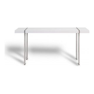 HomeRoots Console High Gloss White Polished Stainless Steel Legs ...