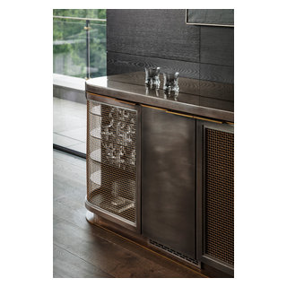 Custom Curved Bar Cabinet with Mesh Panels - Modern - Home Bar ...