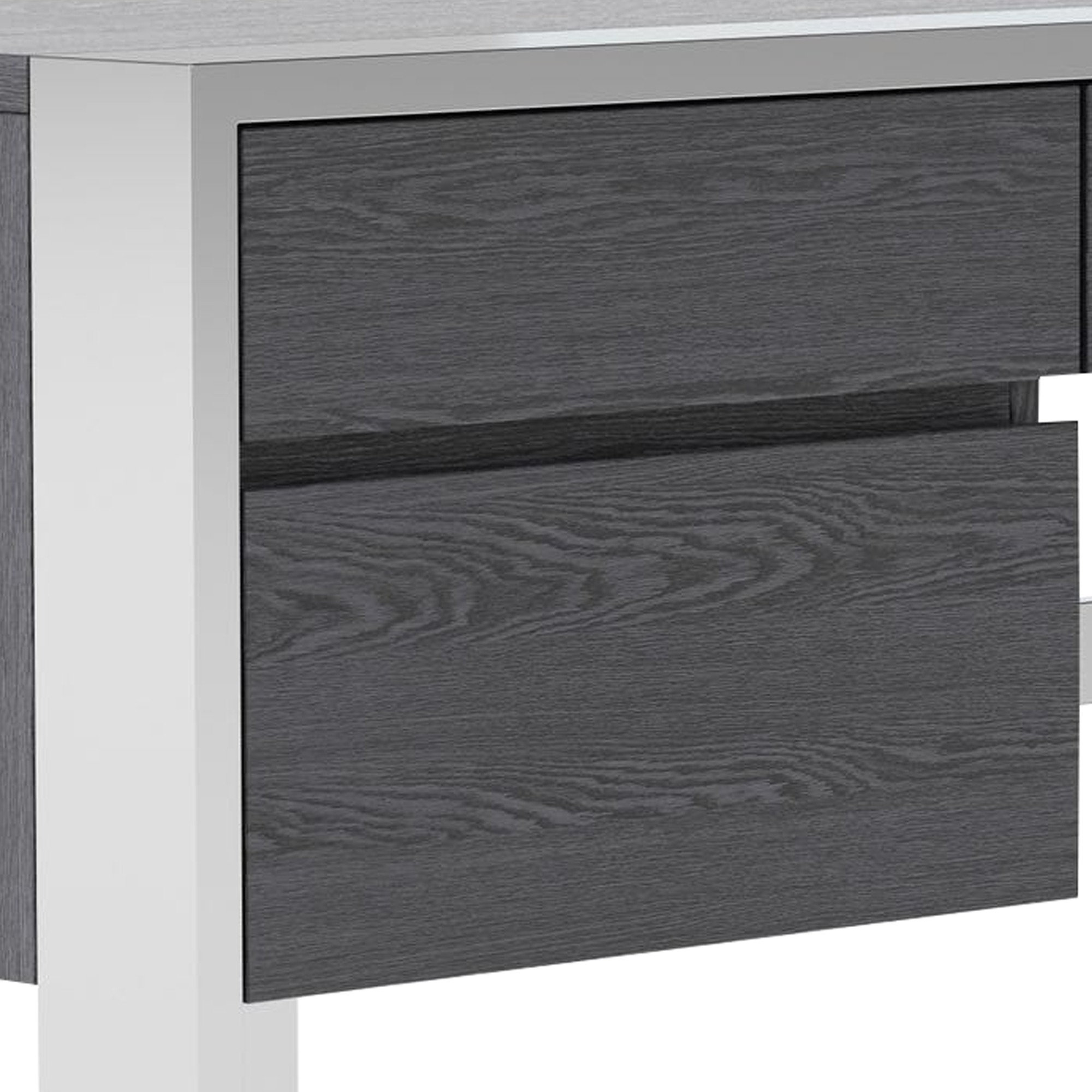 Benzara BM277326 Modern Office Desk, 3 Drawers, Stainless Steel Base ...