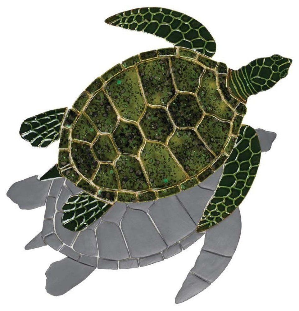 Sea Turtle Ceramic Swimming Pool Mosaic, 19"x17" with shadow - Beach ...