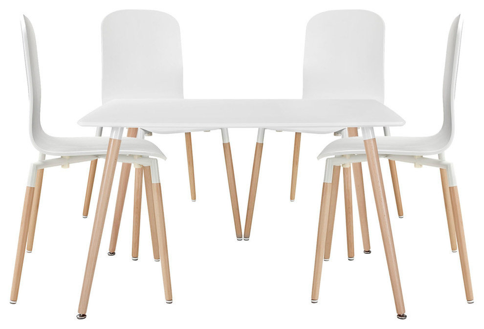 Modway Furniture Stack Dining Chairs and Table, Wood, 5-Piece Set, Red ...