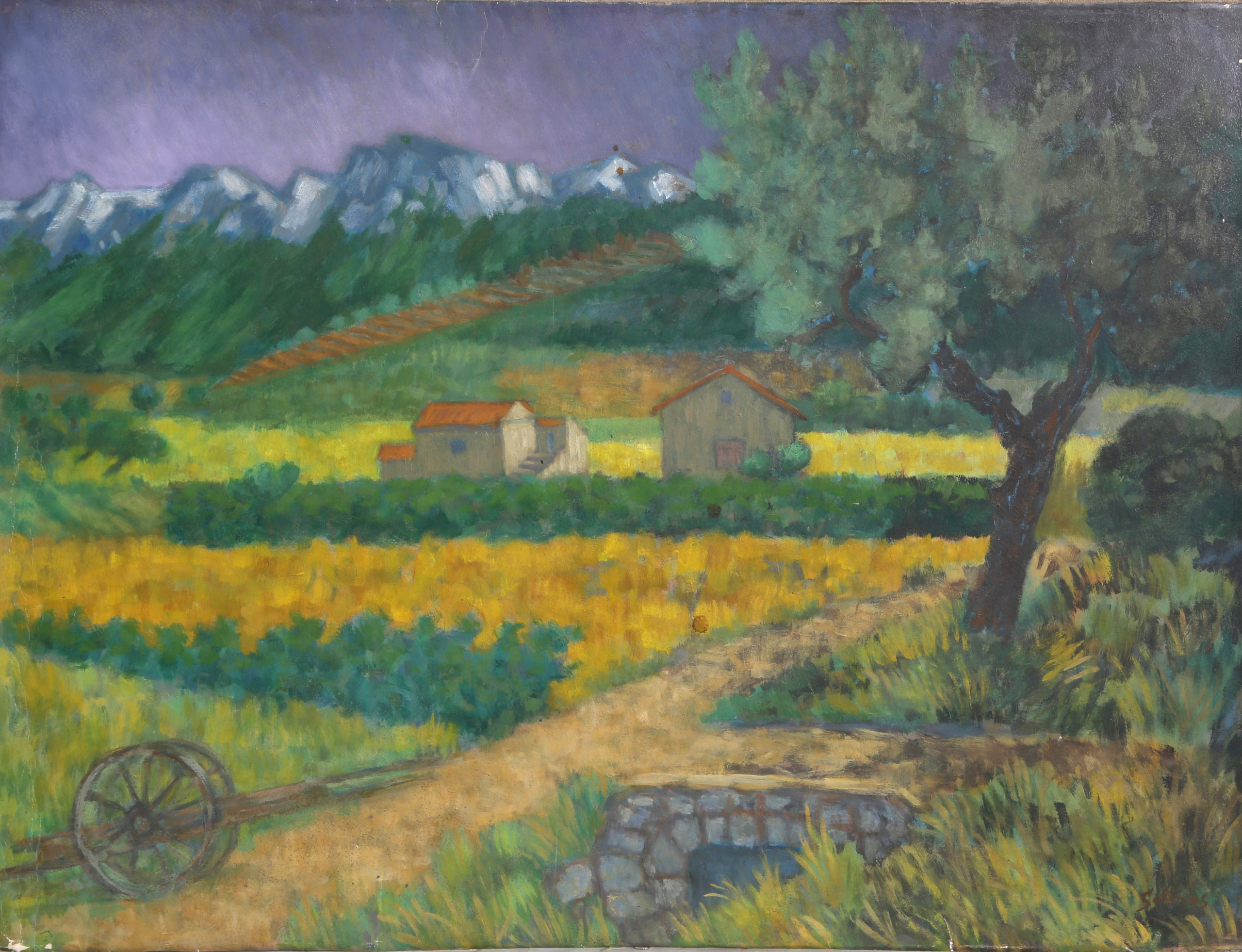 Landscape With Plow and Farm, 703, Laurent Marcel Salinas, 28.5x21 ...
