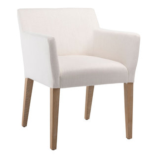Bailey White Linen Narrow Track Arm Dining Arm Chair - Transitional ...