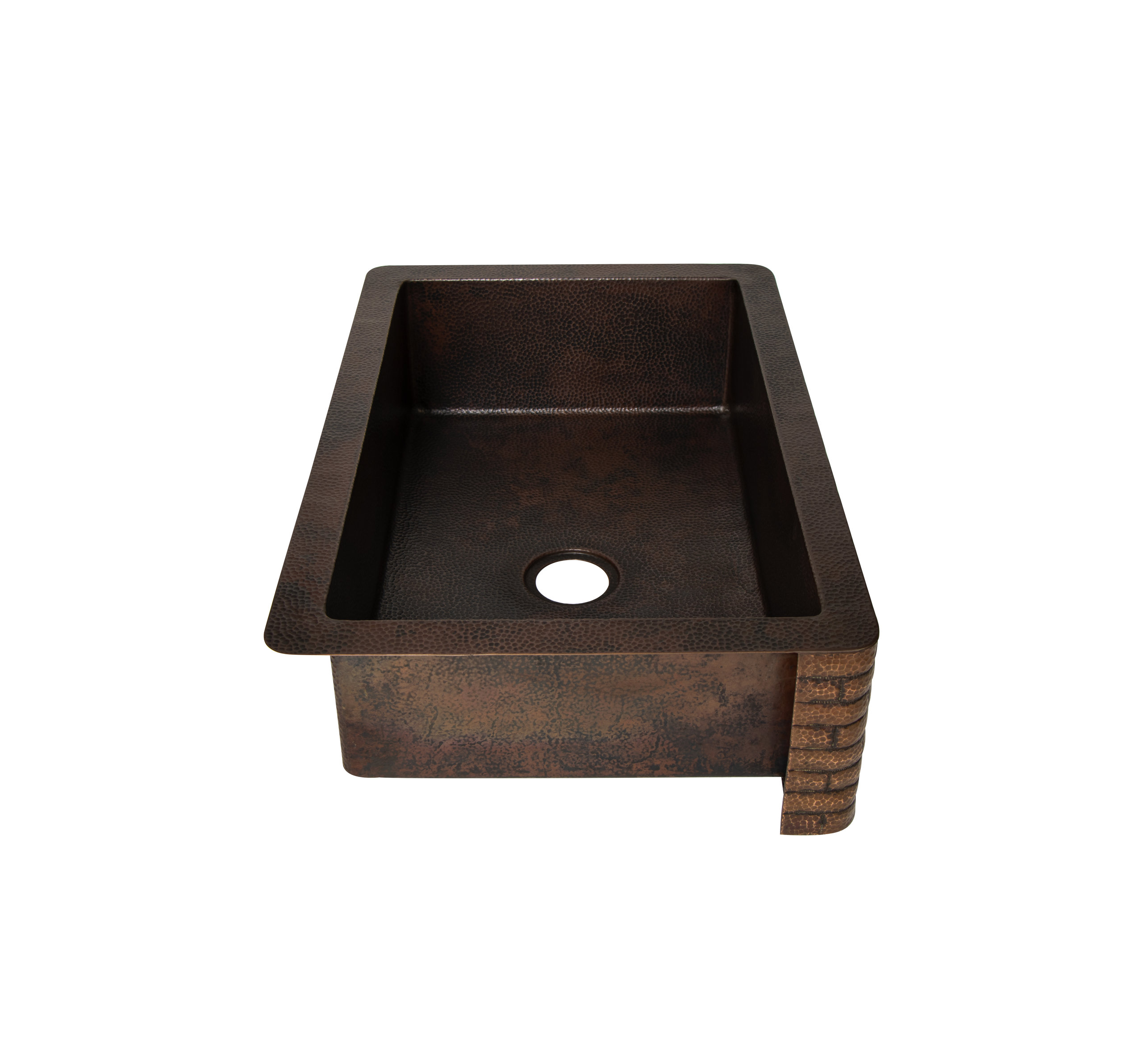 33" Farmhouse One Bowl Bricks Apron Hammered Copper Kitchen Sink, 16 ...